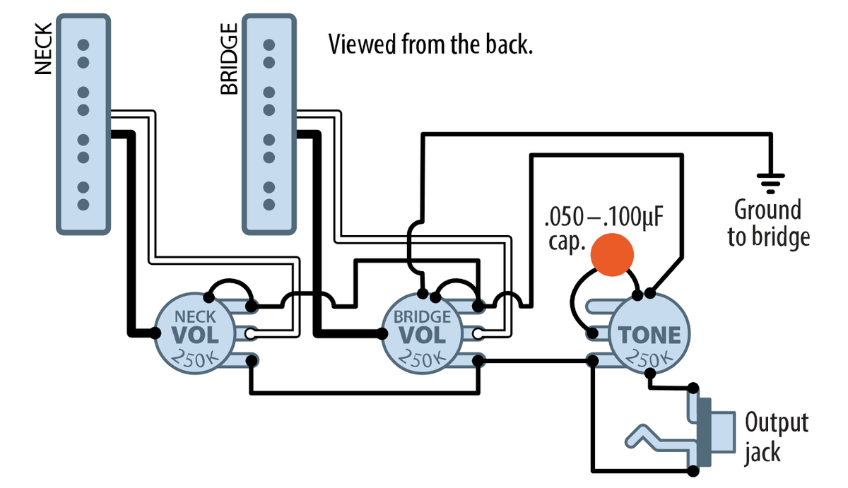JB + 2V1T Jazz Bass Wiring Diagram — Guitar Kit Shop