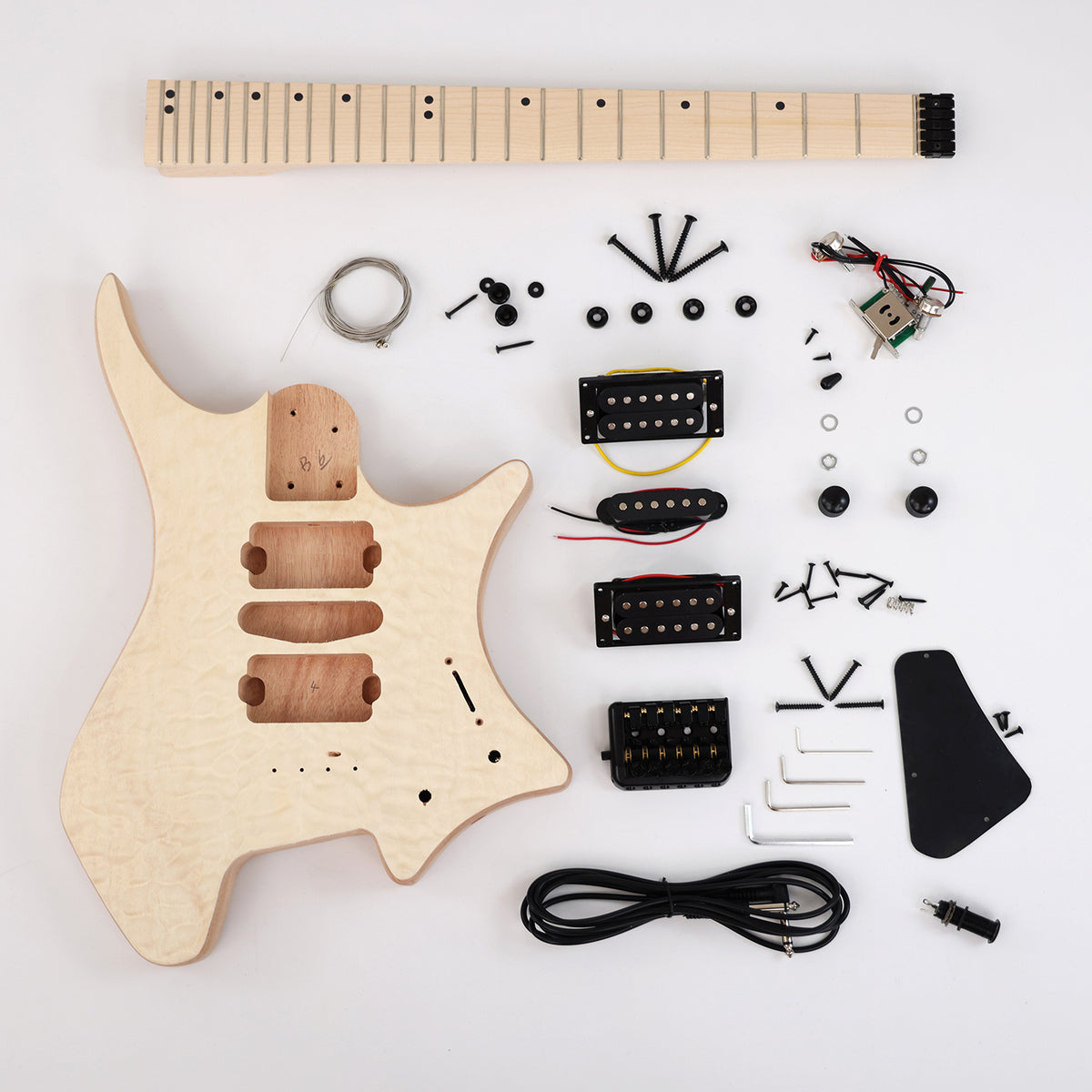 Headless DIY Electric Guitar Kit with Quilted Maple Top (ZQN-013F, Fas ...