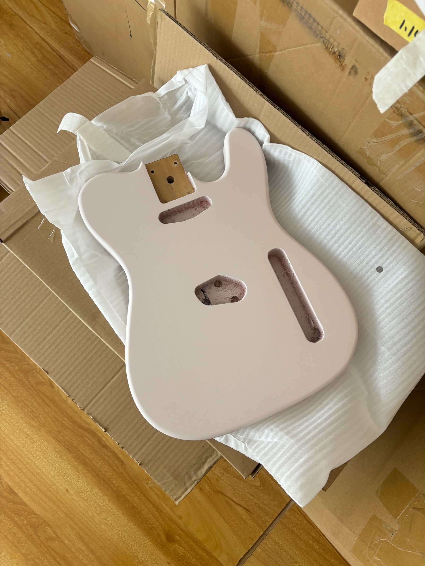 Lightweight Paulownia TL-Style Guitar Kit Body with Matte Shell Pink F ...