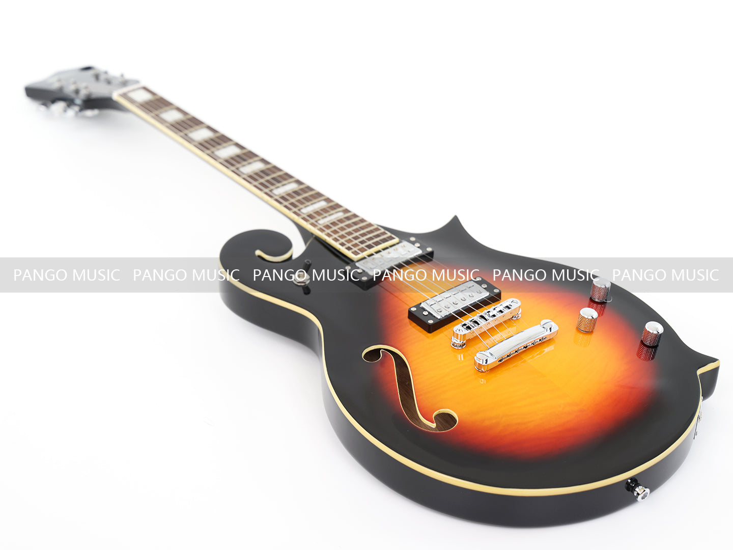 Mandolin Style Semi-Hollow Body Electric Guitar with Gloss Sunburst Fi ...
