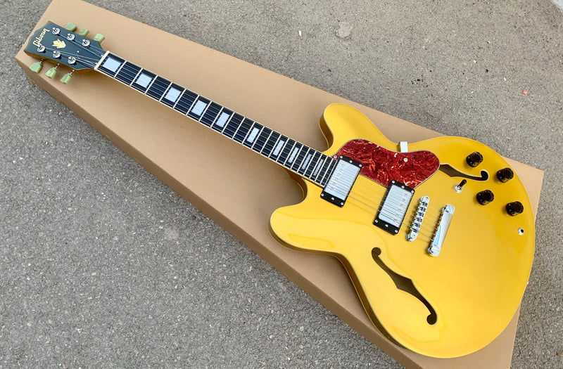 ES-Style Semi-Hollow Body Electric Guitar with Gold Gloss Metallic Fin ...